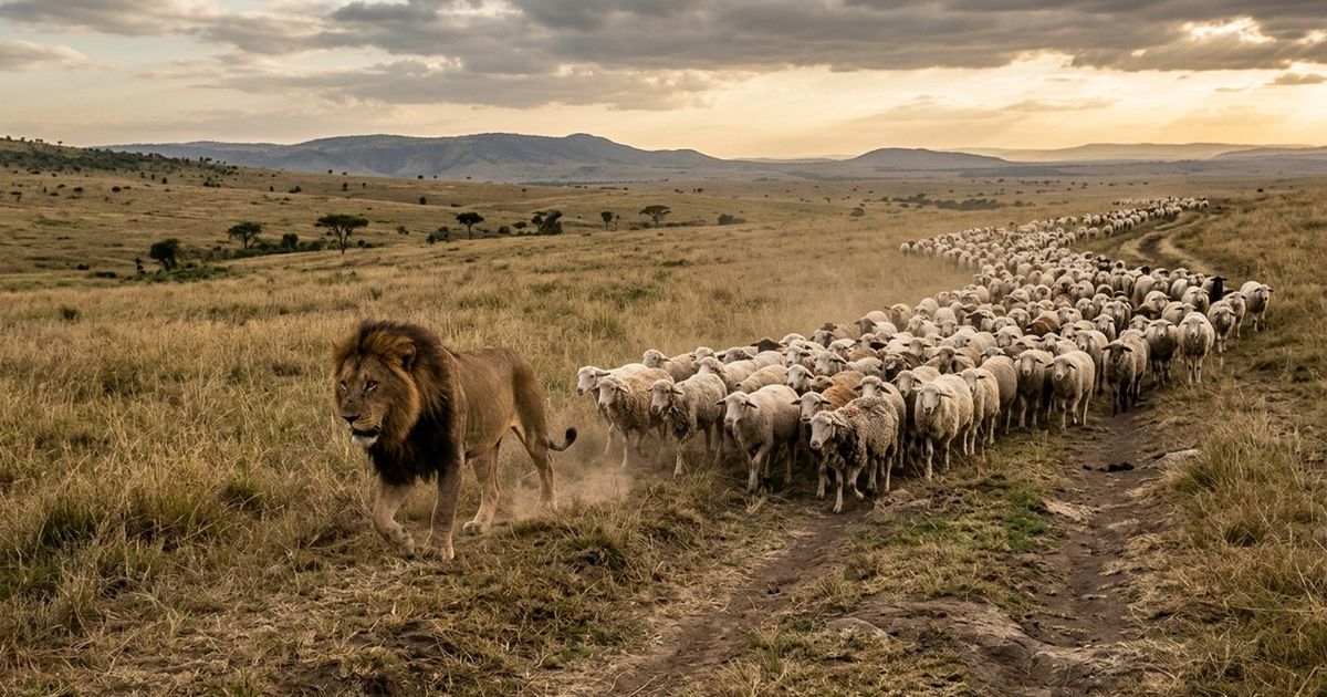 "Um rebanho de ovelhas liderado por um leão derrotará um rebanho de ...