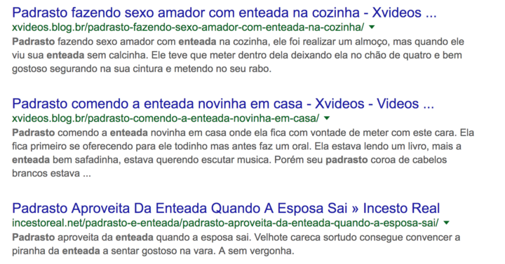 A busca pelo termo enteadas no Google mostra resultado alarmante
